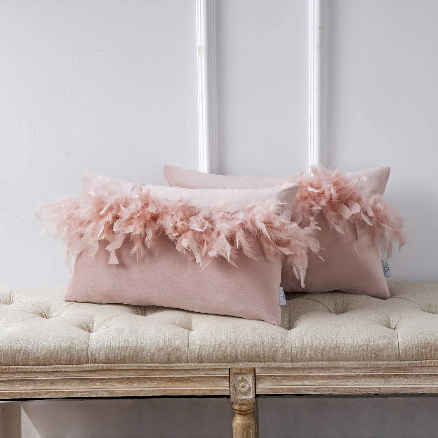 Soft Velvet Decorative Feather Throw Pillows 12"x20" – Phantoscope Co