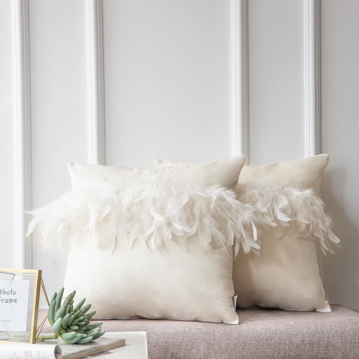 Soft Velvet Decorative Feather Throw Pillows 20"x20" – Phantoscope Co