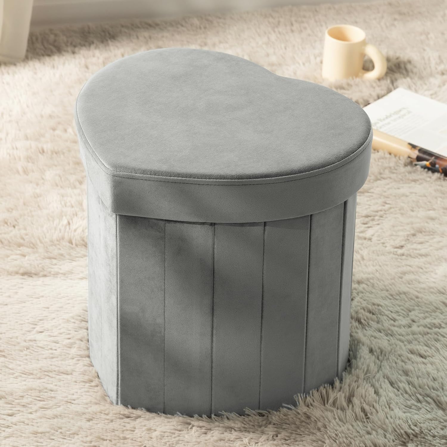 Velvet Heart Shaped Foldable Ottoman with Storage – Phantoscope Co